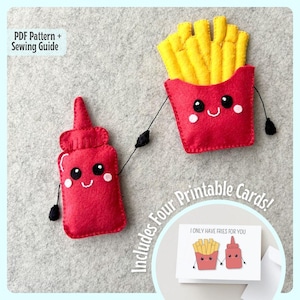 Felt French Fries & Ketchup Ornament PDF Pattern: Magnetic Plushie With ...