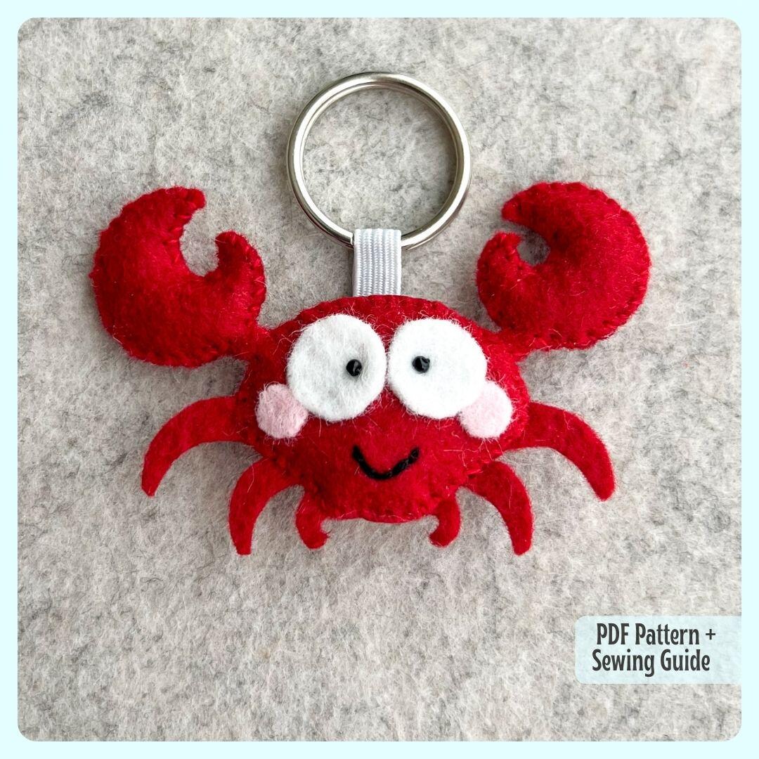 DIY Crab Felt Keychain, Ornament, Magnet, Brooch, Garland PDF Pattern ...