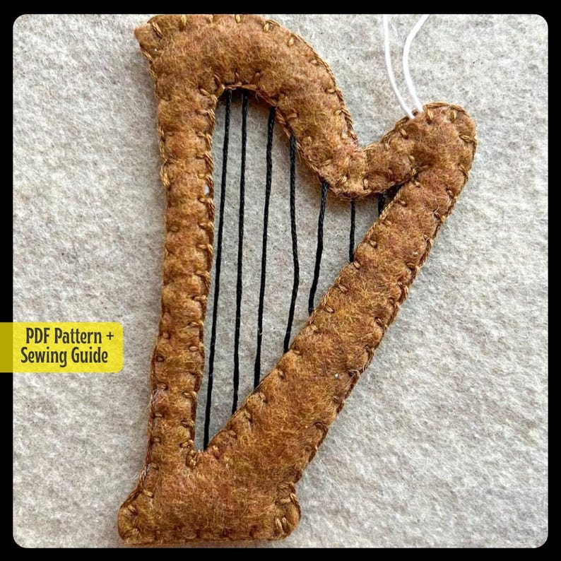Felt Harp Ornament PDF Template Pattern and Instructions – Elegant ...