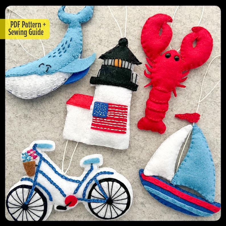 Nautical Coastal Felt Ornament Pattern Template With Sewing Guide ...