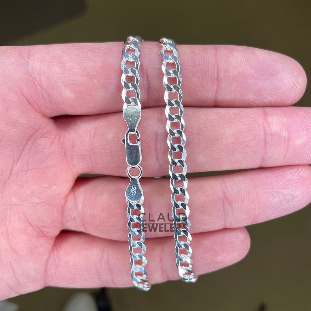 Solid 925 Sterling Silver 5MM Thick Curb Link Chain Necklace 925 Silver ...