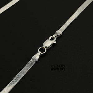 925 Solid Sterling Silver Flat Herringbone Snake Chain Necklace 3MM ...