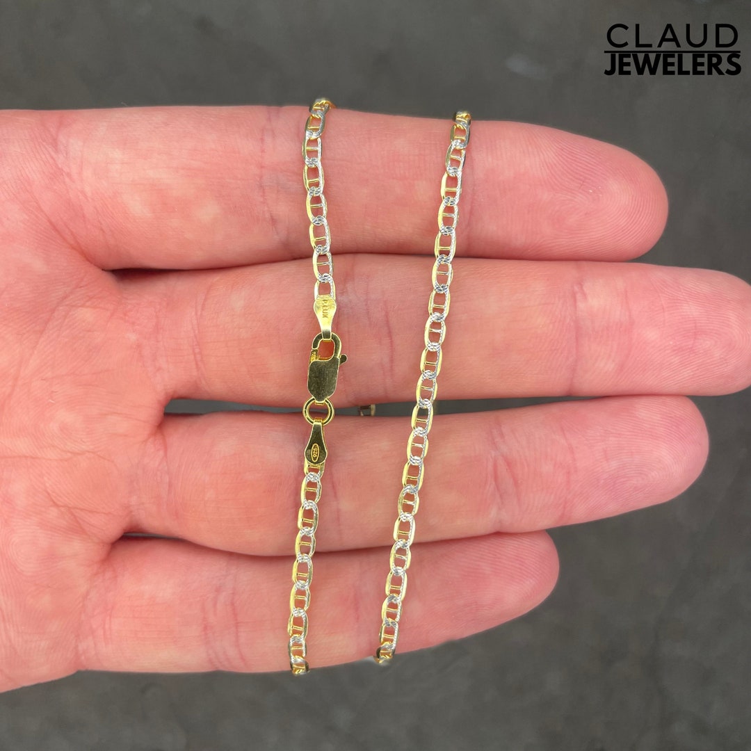 Solid 925 Sterling Silver Two Tone Flat Mariner Link Chain Necklace ...