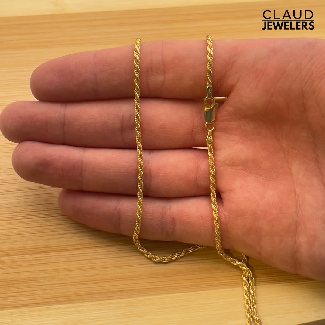 Solid 925 Sterling Silver 2.5MM Rope Chain Necklace 14K Gold Over ...