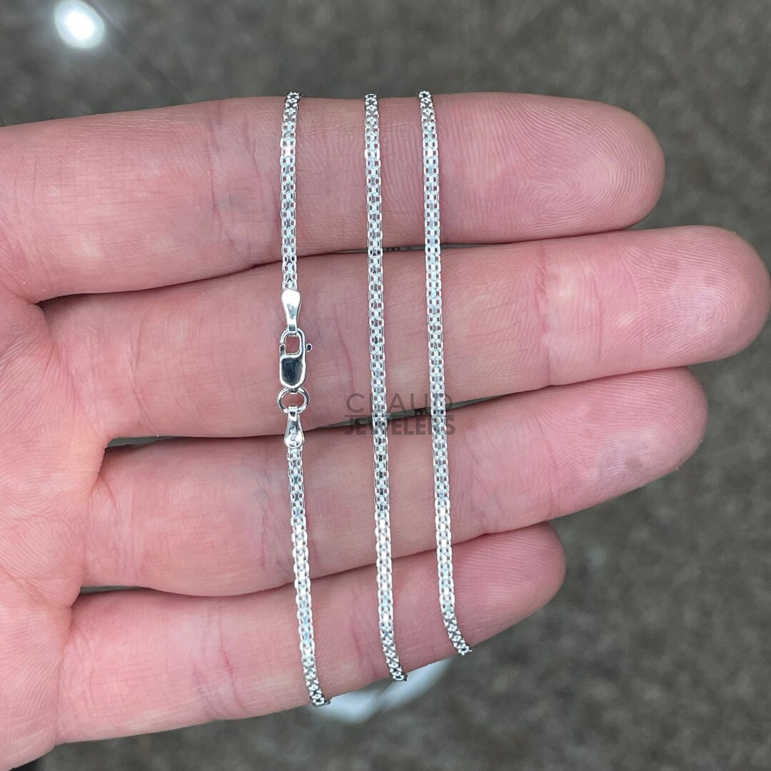 Solid 925 Sterling Silver 1.5MM Bismark Link Chain Necklace Thin ...