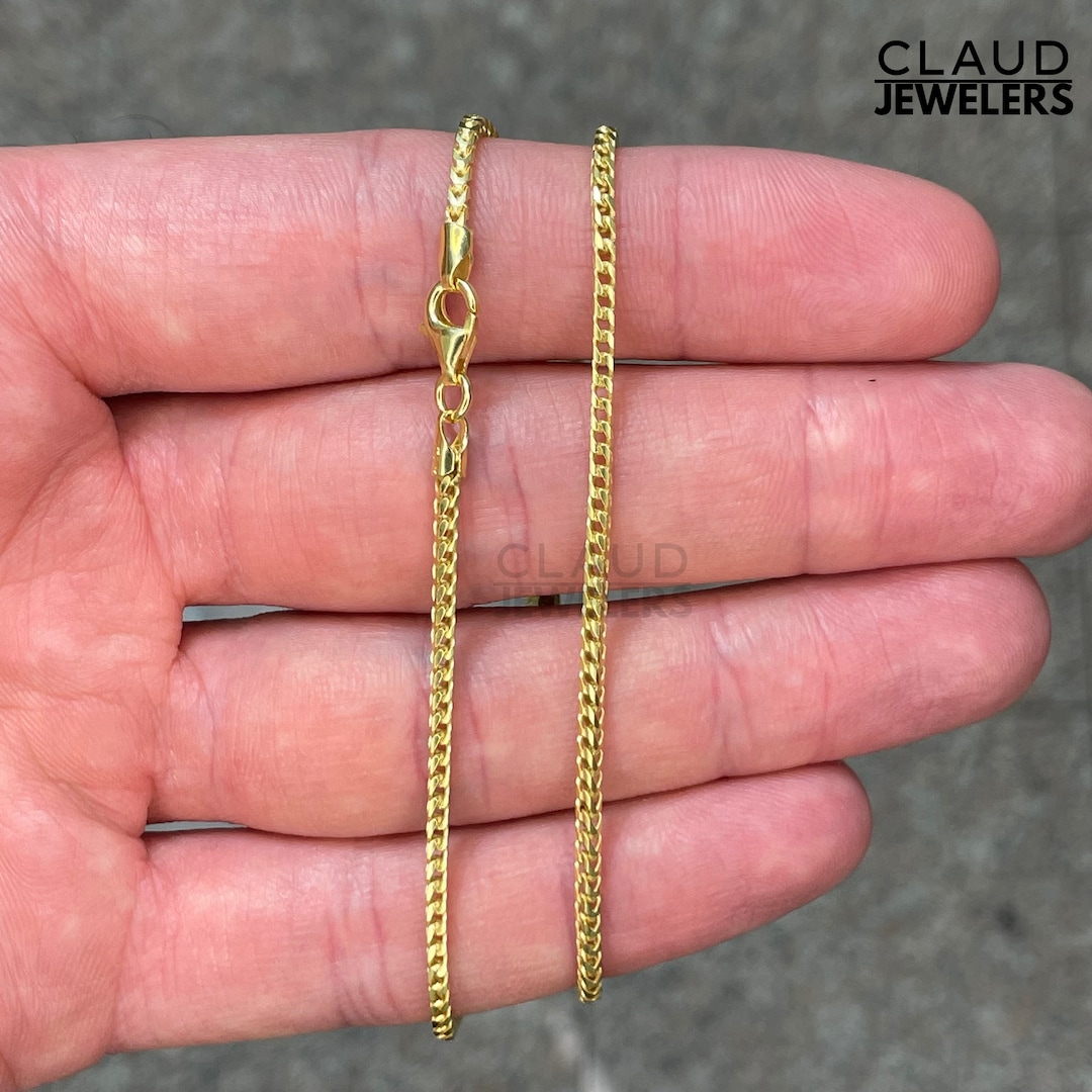 14K Yellow Gold Plated Sterling Silver 2MM Franco Link Chain Necklace ...