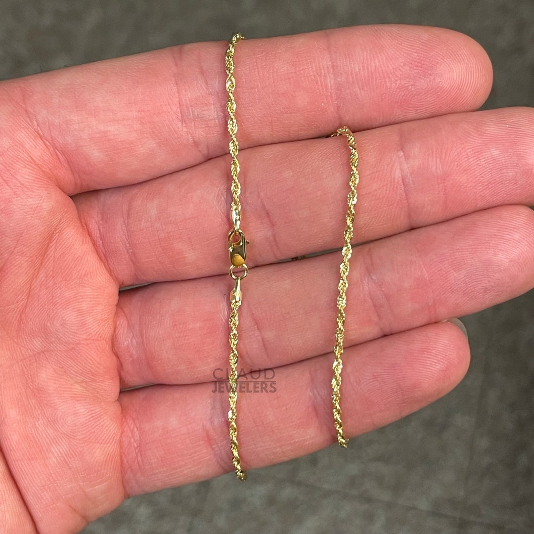 14K Solid Yellow Gold 2MM Rope Link Chain Necklace Italian Made ...