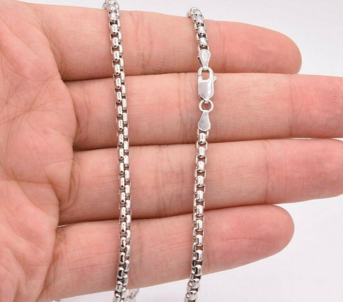Solid 925 Sterling Silver 3MM Thick Round Box Link Chain - Etsy