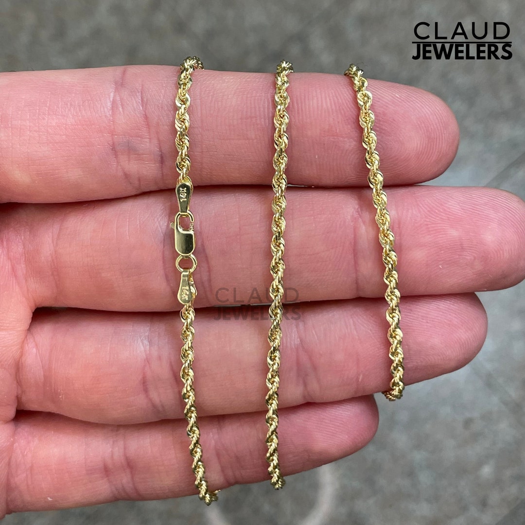 Real 14K Yellow Gold 2.5MM Twisted Rope Chain Necklace Men and Women - Etsy