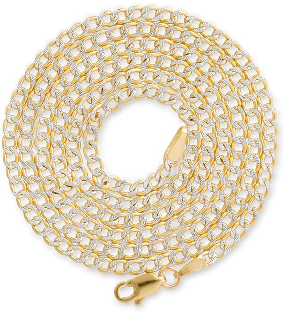 Solid 925 Sterling Silver Two Tone Curb Link Chain Necklace - Etsy