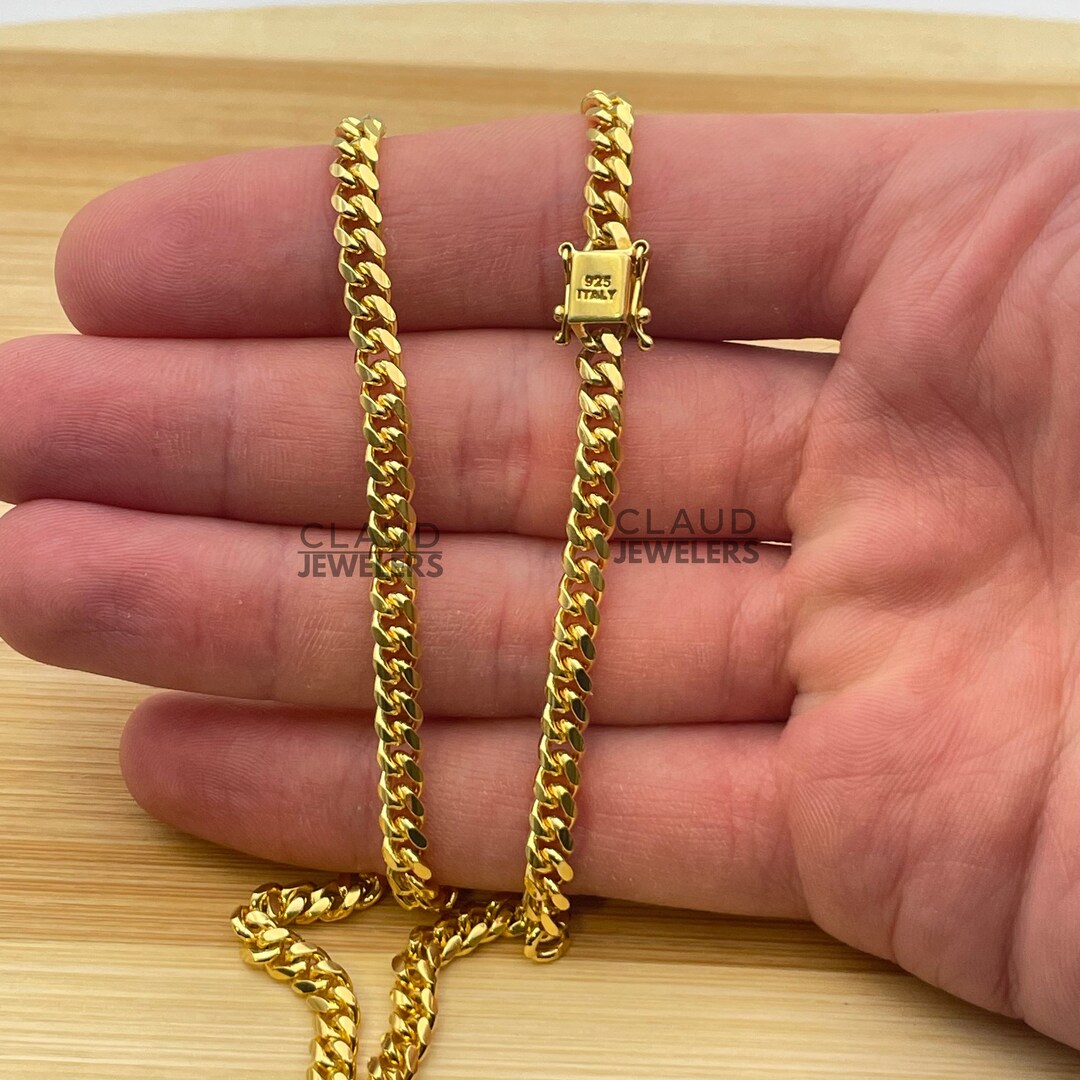 14K Gold Plated Chain, Solid 925 Sterling Silver 5MM Thick Miami Cuban ...
