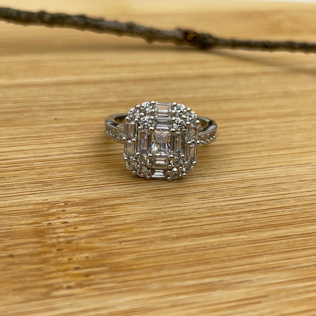 14K White Gold Plated Ring, Cubic Zirconia Ring, Ladies Rings - Etsy
