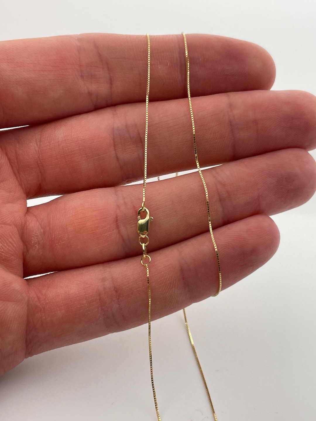 10K Solid Yellow Gold Thin Box Chain Pendant Necklace Italian Made ...