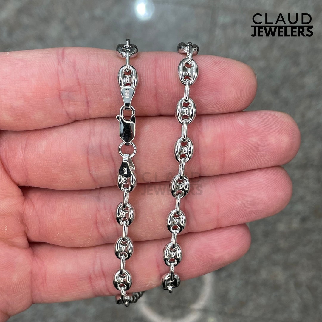 925 Sterling Silver Puffed Link Chain Necklace UNISEX Stacking Necklace ...