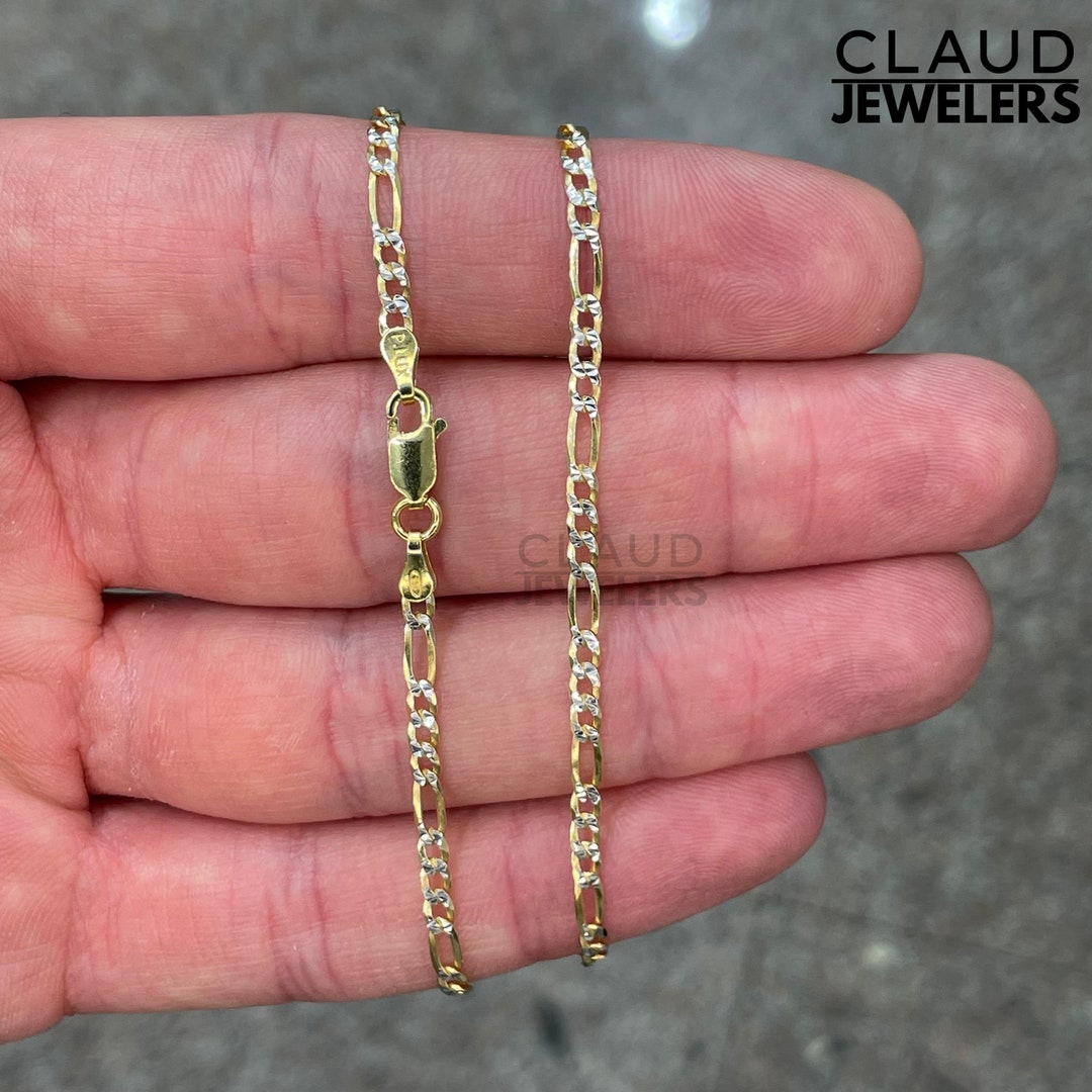 925 Sterling Silver Figaro Link Two Tone Chain Necklace Men and Women ...