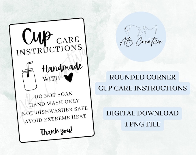 Care Card Bundle, Printable Cup Care Instructions, Vinyl Decal, Shirt ...