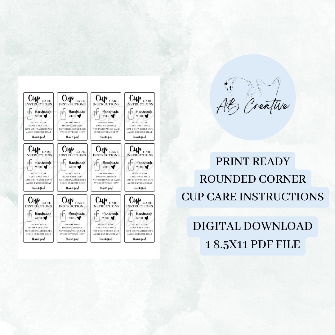 Print Ready Rounded Corner Cup Care Instructions for Glass Cups ...