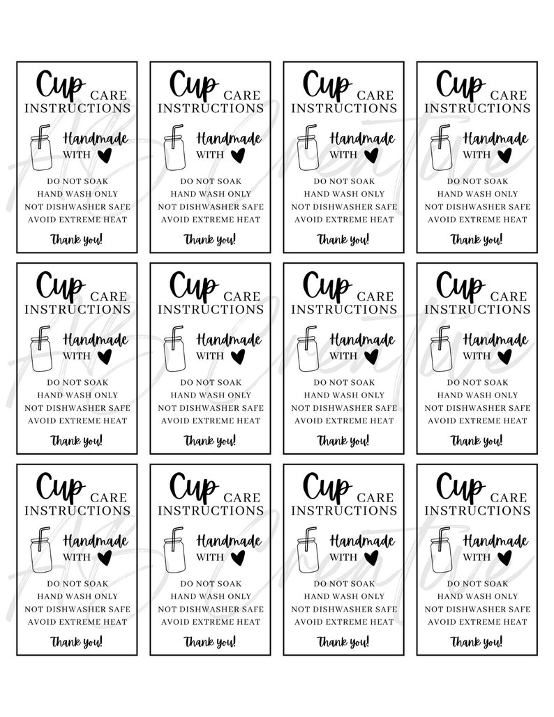Print Ready Cup Care Instructions for Glass Cups Digital - Etsy