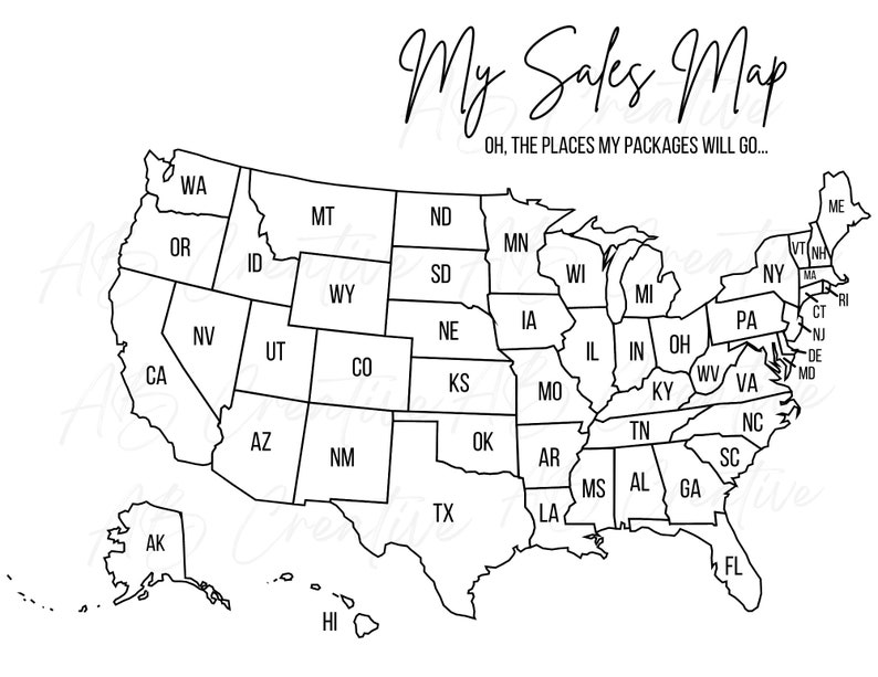 Small Business Sales U.S Map Printable Digital Download Etsy Sales Map ...