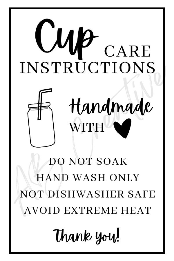 Cup Care Instructions for Glass Cups | Digital Download 2x3 - Etsy