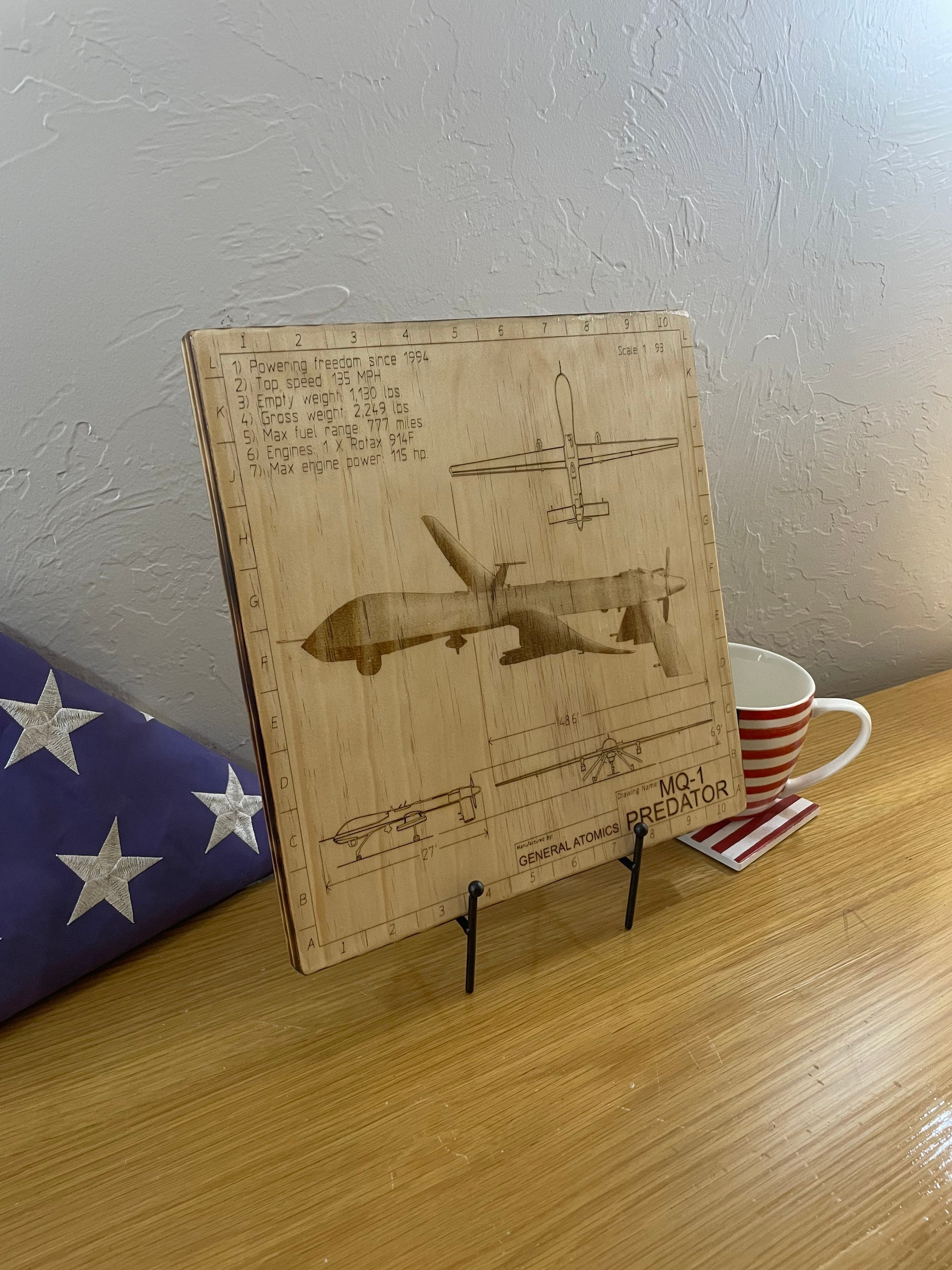 General Atomics MQ-1 Predator Blueprint Wall Art Woodburn - Etsy