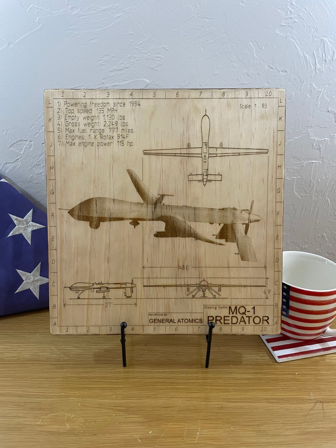 General Atomics MQ-1 Predator Blueprint Wall Art Woodburn - Etsy