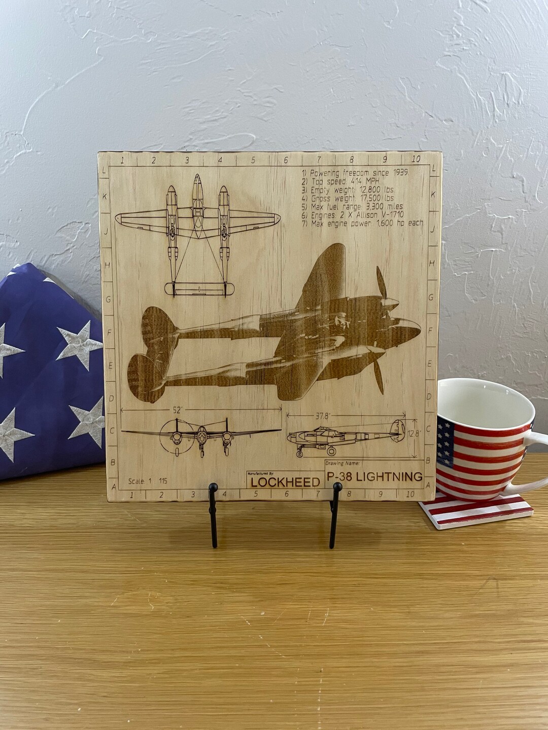 Lockheed P-38 Lightning Blueprint Wall Art Laser Engraving. Excellent ...