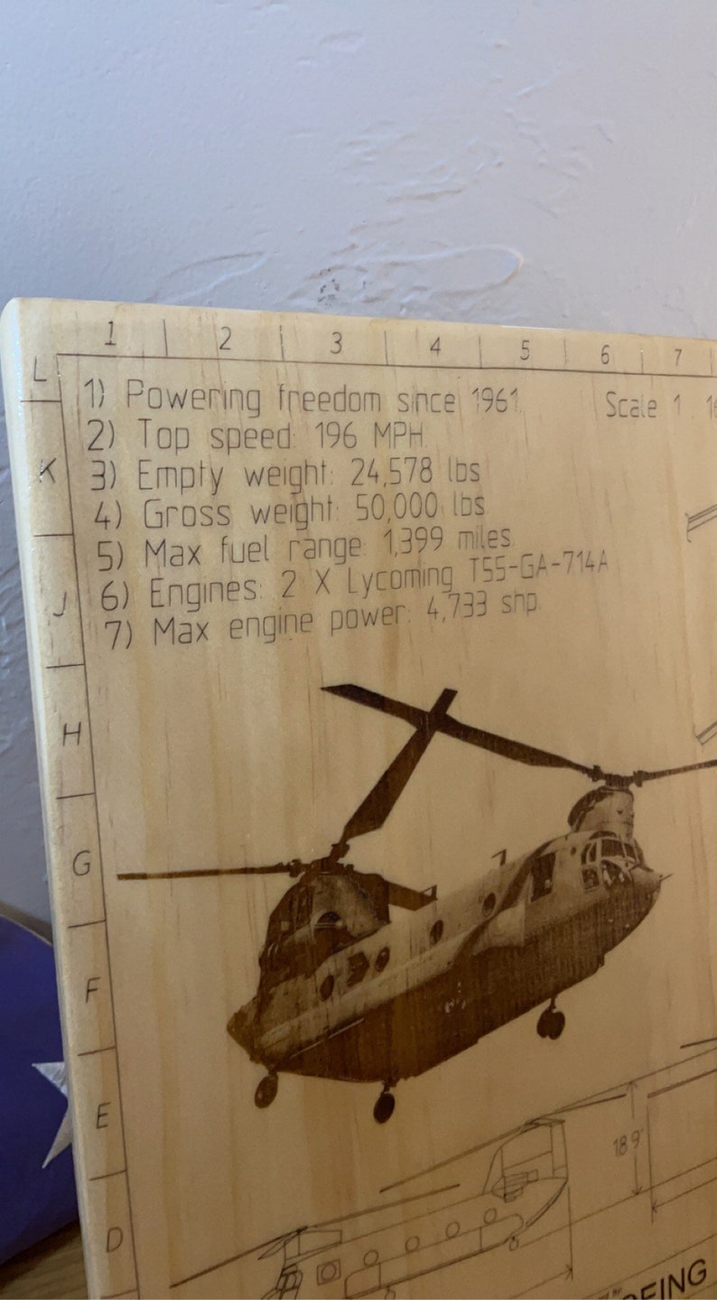 Boeing CH-47 Chinook Helicopter Blueprint Wall Art Laser Engraving ...