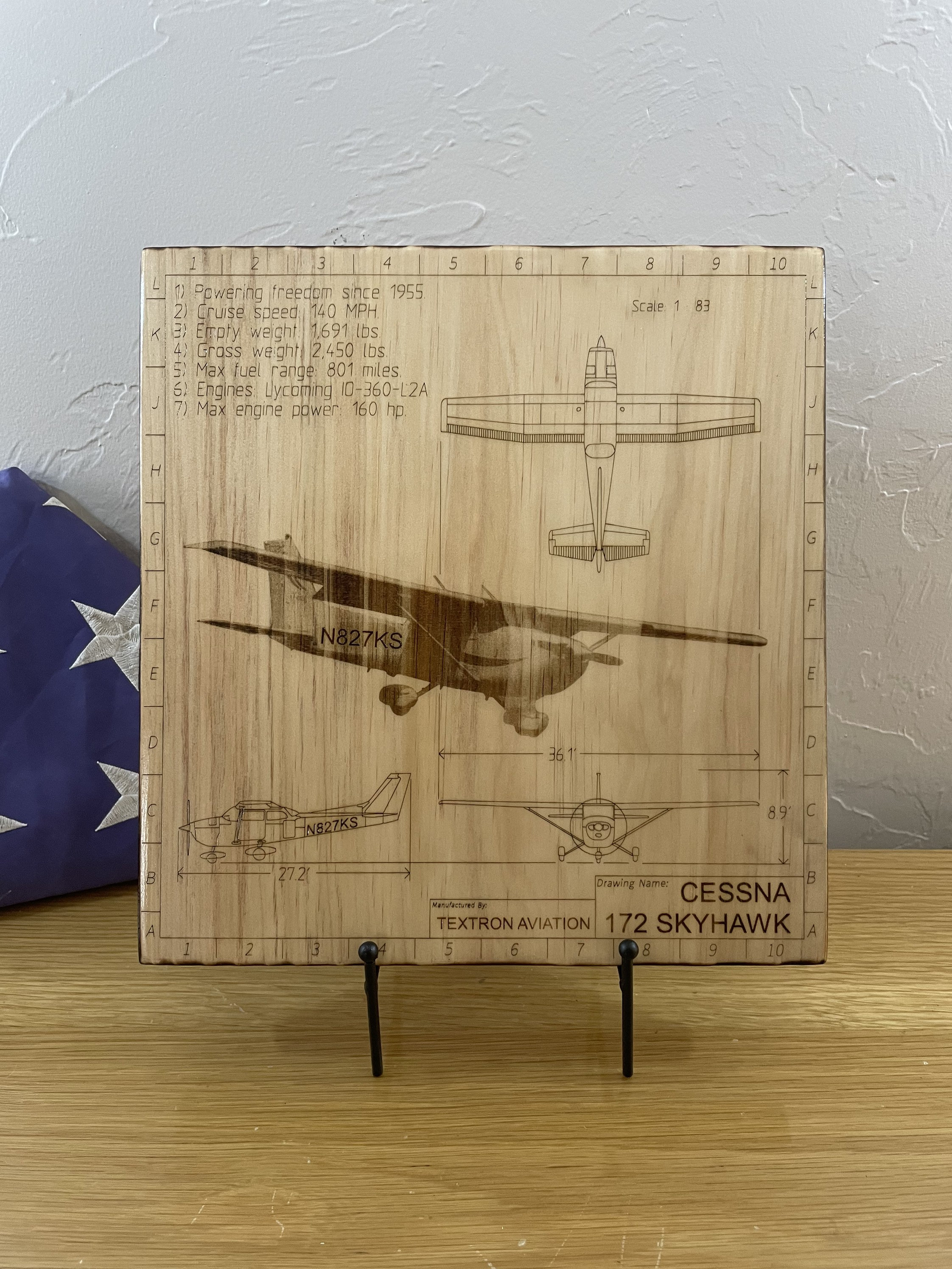 Textron Aviation Cessna 172 Skyhawk Airplane Blueprint Wall Art ...