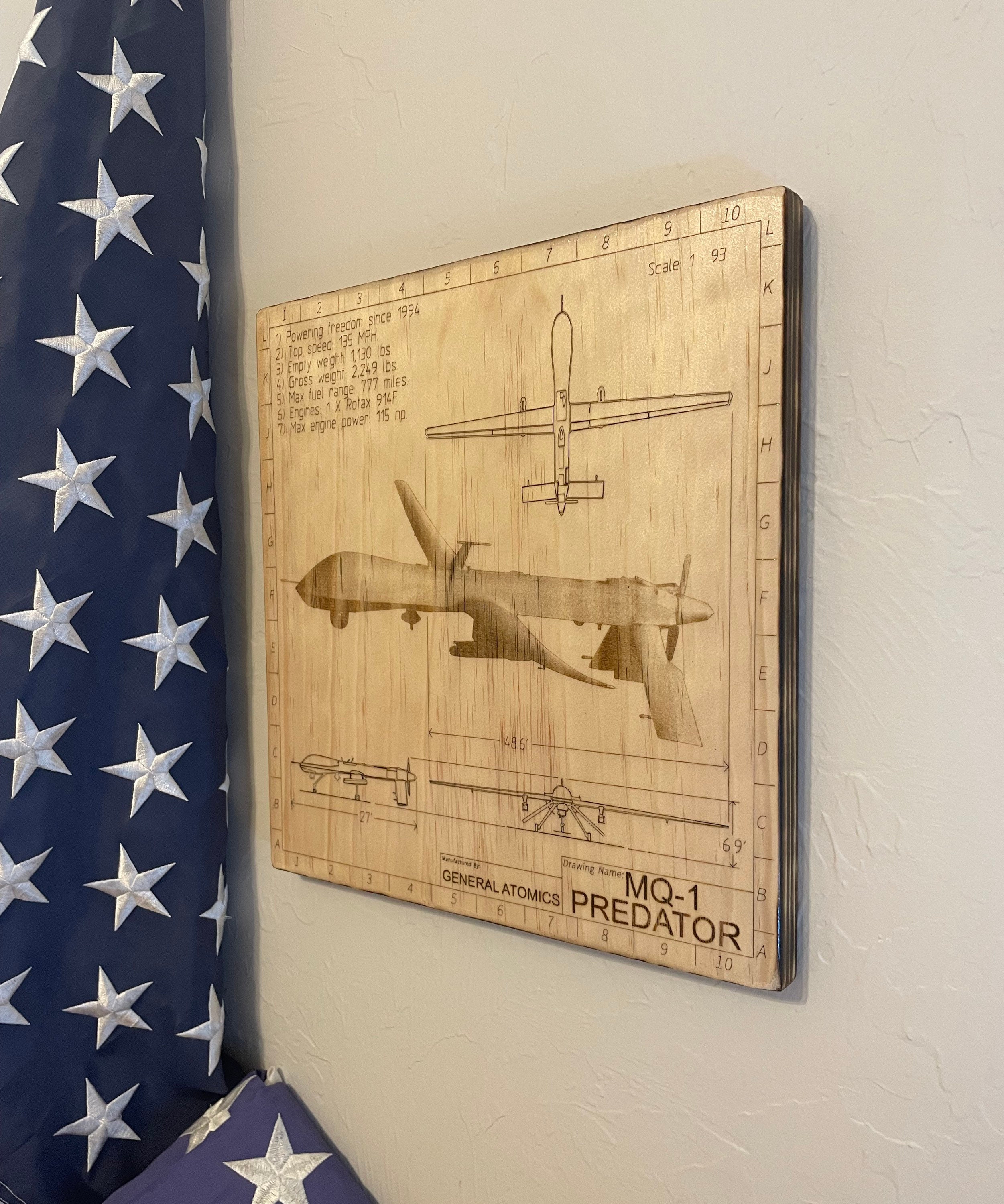 General Atomics MQ-1 Predator Blueprint Wall Art Woodburn - Etsy