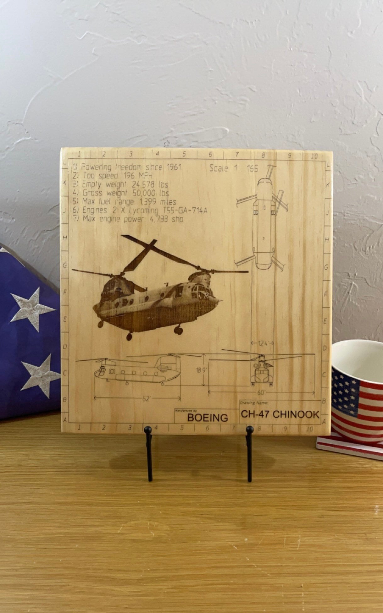 Boeing CH-47 Chinook Helicopter Blueprint Wall Art Laser Engraving ...