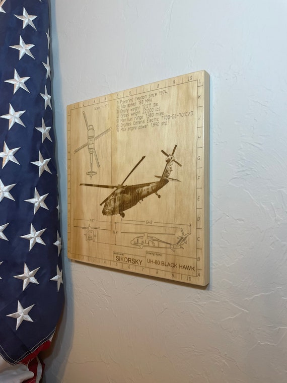 Sikorsky UH-60 Blackhawk Blueprint Wall Art Woodburn | Etsy