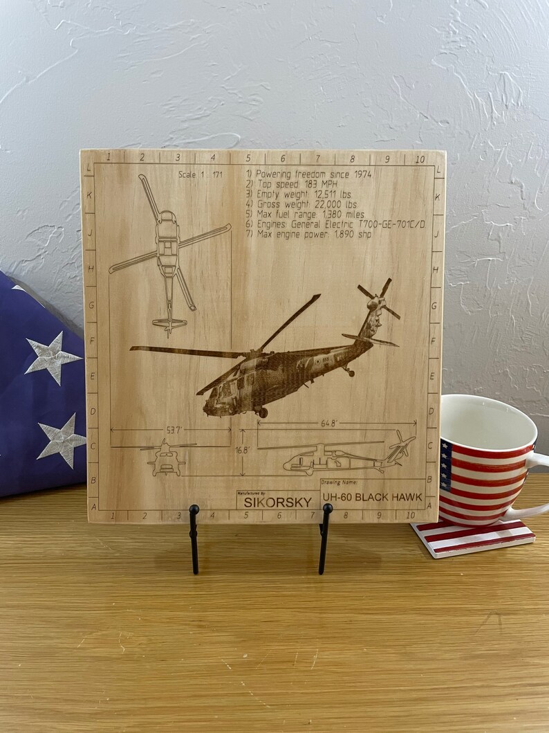 Sikorsky UH-60 Blackhawk Blueprint Wall Art Woodburn - Etsy