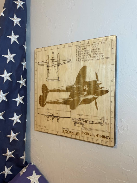 Lockheed P-38 Lightning Blueprint Wall Art Laser Engraving. | Etsy