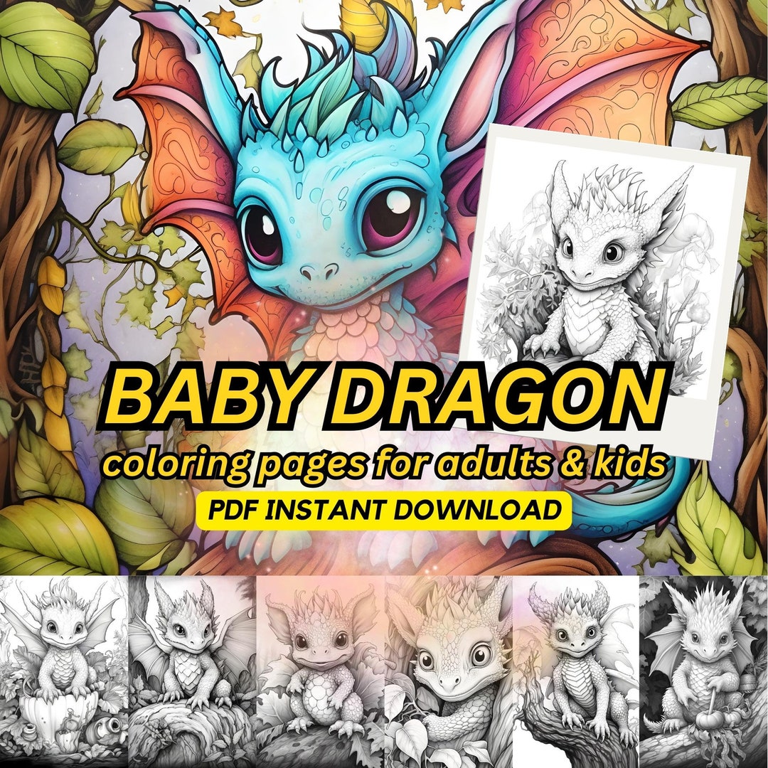 27 in Forest Baby Dragon Coloring Pages for Adults & Kids, Fantasy ...
