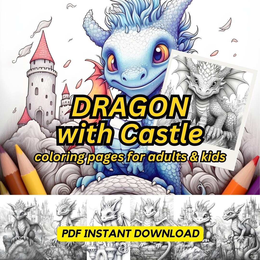 23 Castle With Dragon Coloring Pages for Adults & Kids, Fantasy ...
