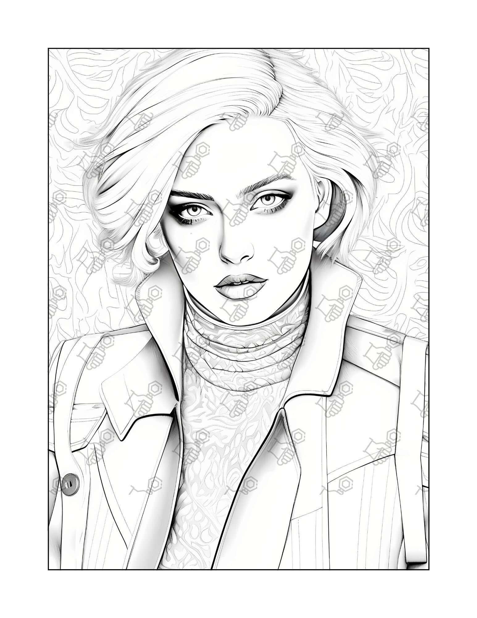 25 Model Portrait Coloring Pages for Adults, Coloring Book for Stress ...