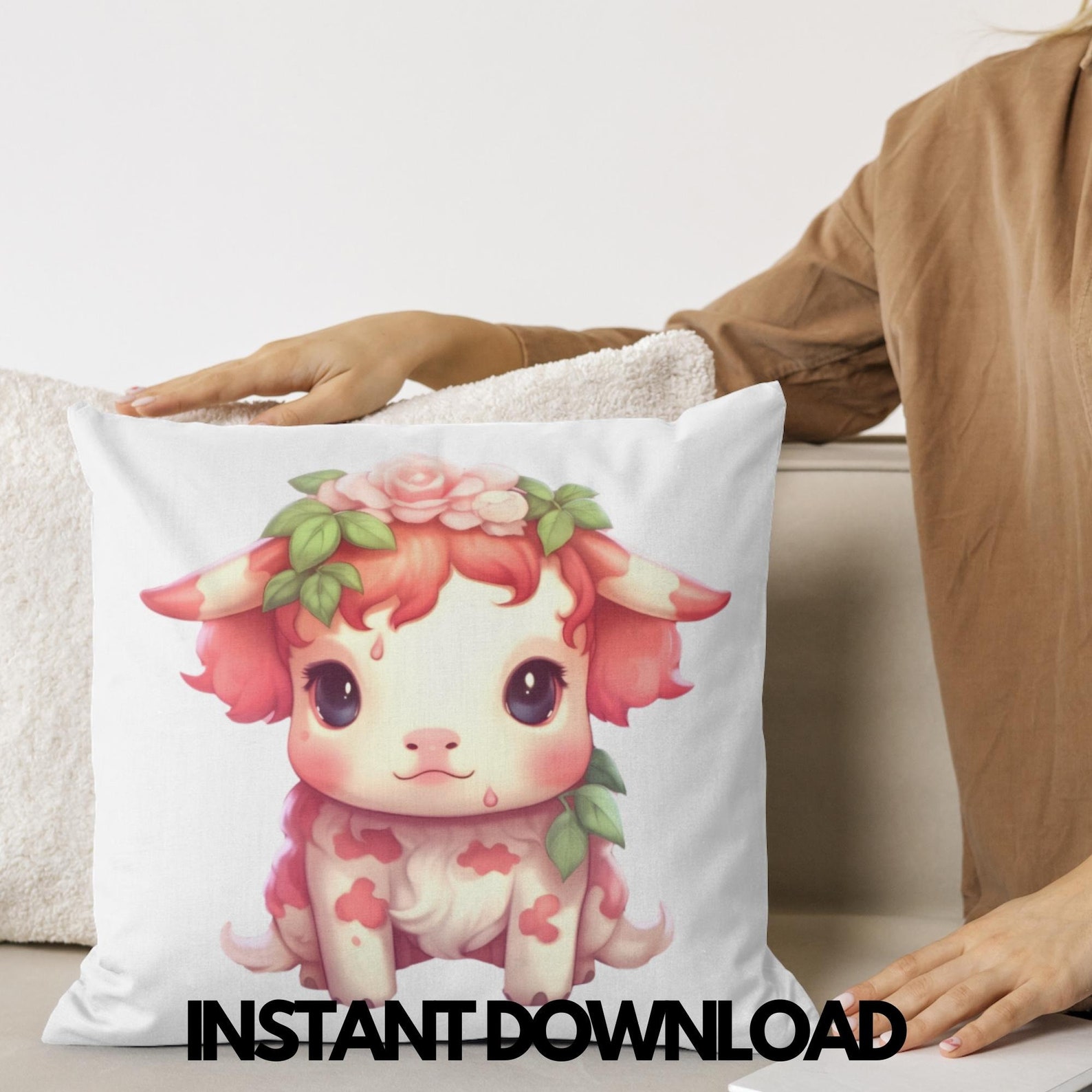 Strawberry Cow PNG JPG SVG | Pink Cow Clipart | Cute Cow | Baby Cow ...