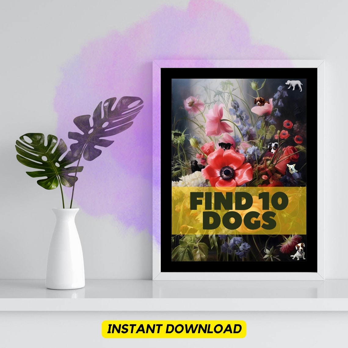 10 Flower Forest Scenes 10 Dog Hidden Pictures Book Printable Adult ...