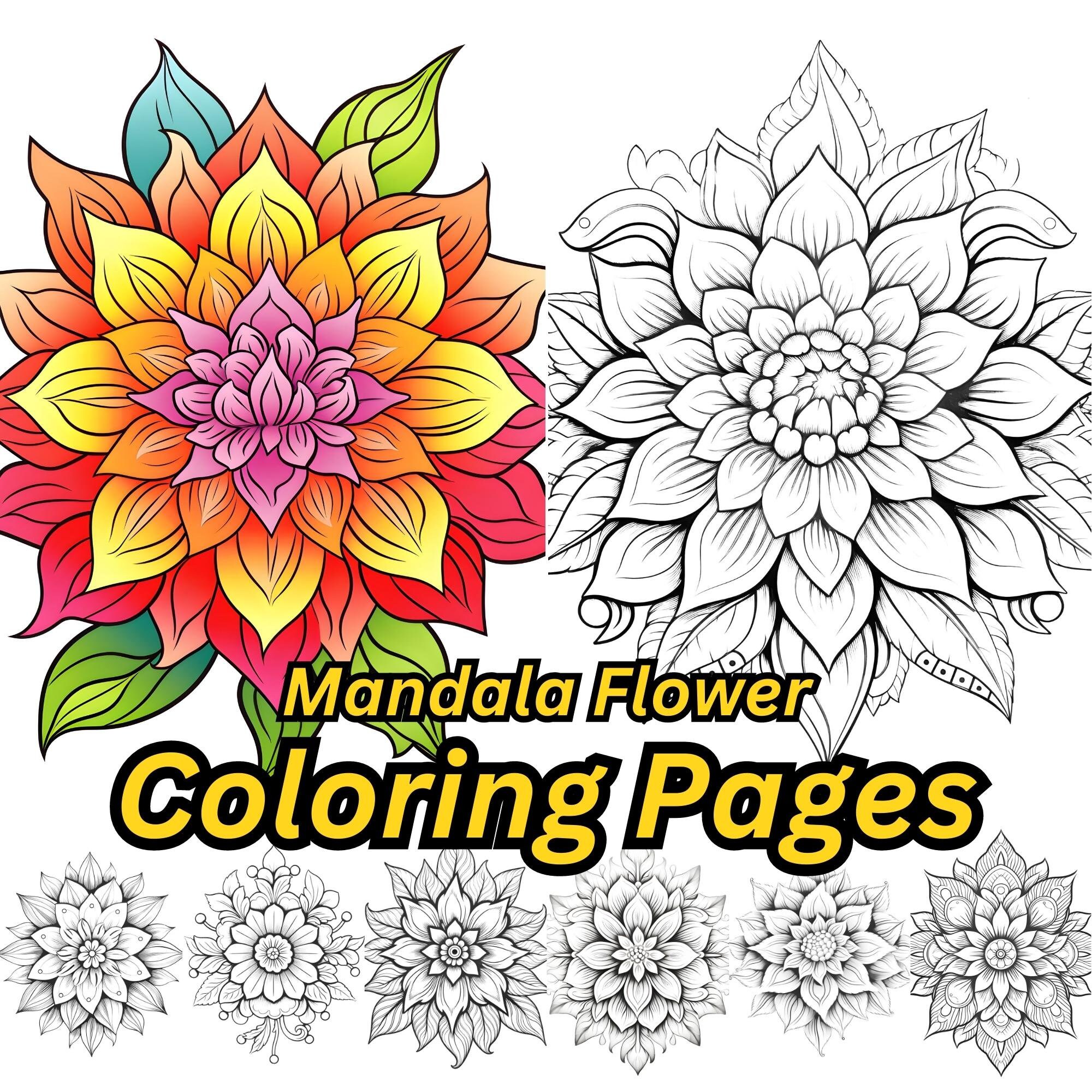 Mandala Flower Coloring Pages for Adults, Coloring Book for Stress ...
