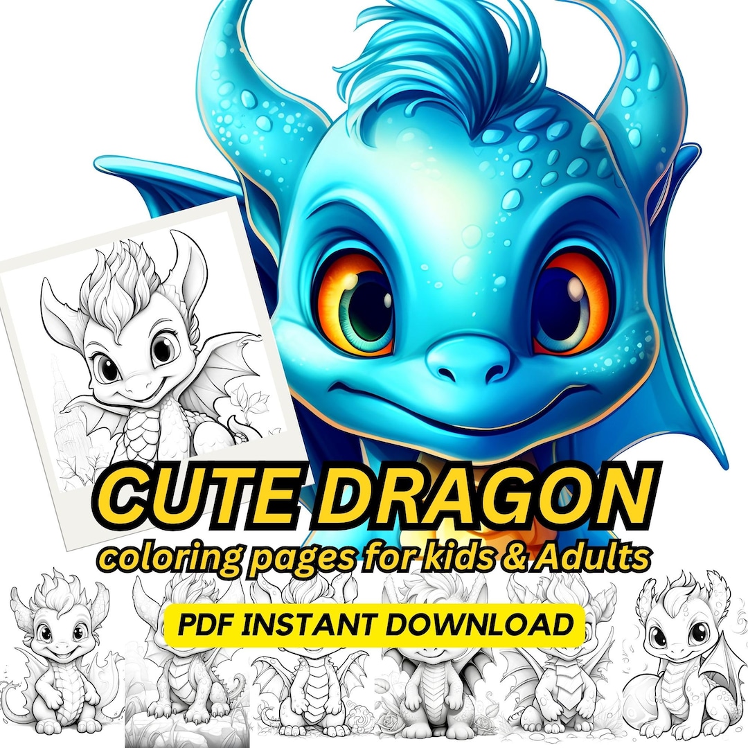 35 Cute Dragon Coloring Pages for Kids and Adults, Fantasy Coloring ...
