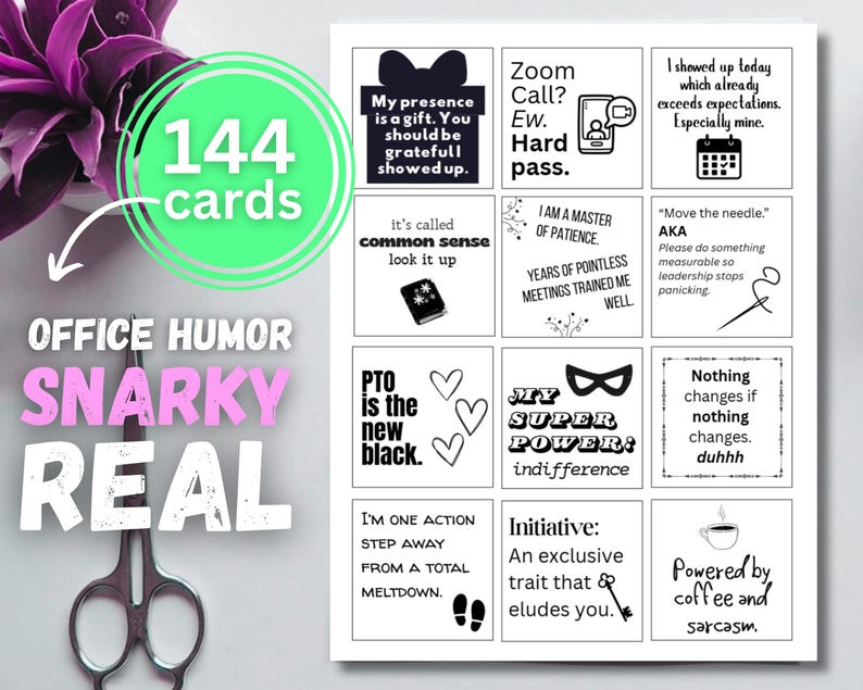 144 Snarky Printable Office Quote & Affirmation Cards: Sarcastic Decor ...