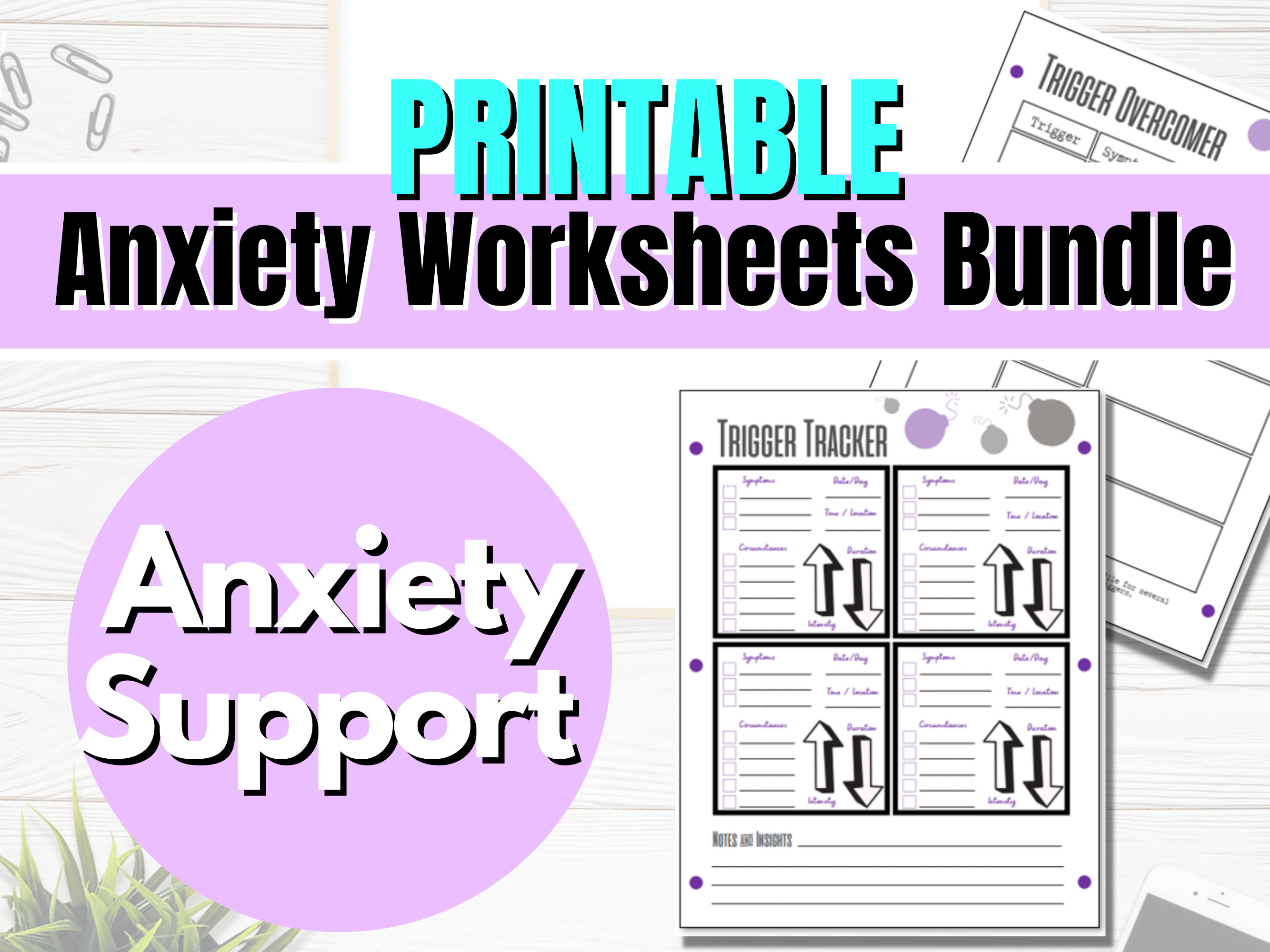 Printable Anxiety Journal Healthy Habits Tracker Bundle Set & Track ...