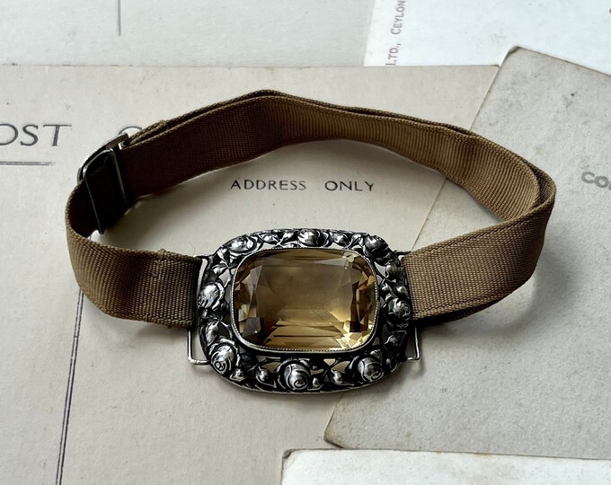 Unusual Antique 1930s Huge Citrine Panel Adjustable Gemstone Bracelet ...