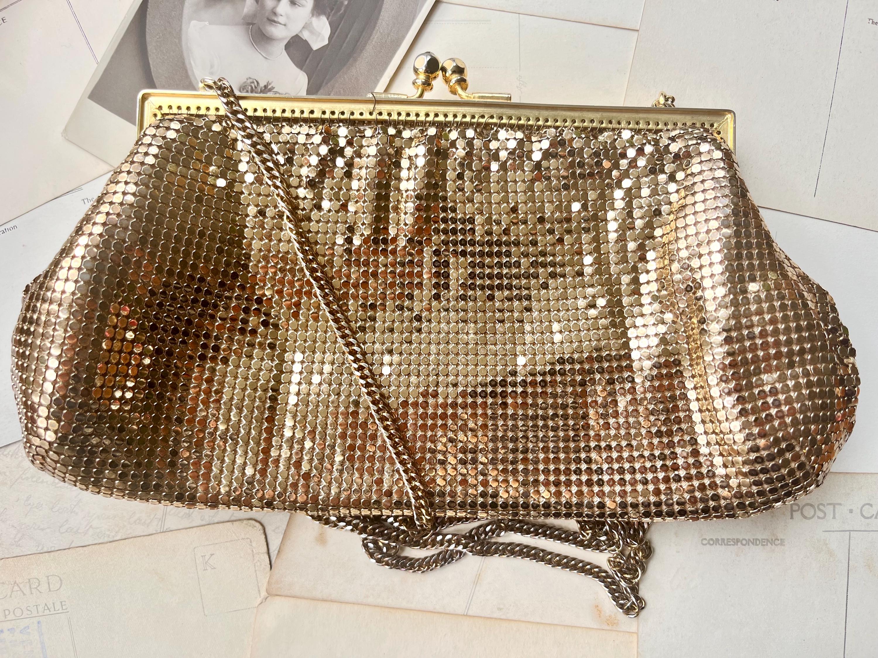 WHITTING & DAVIS Vintage Gold Mesh Chainmail Glamorous Flapper Style ...