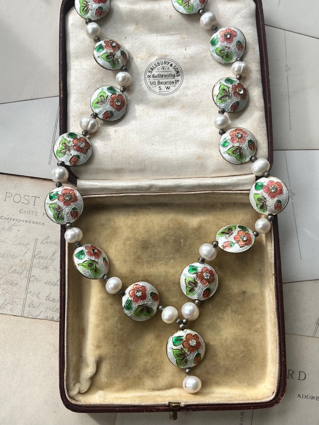 Vintage PEARL & Flower Enamel Bead Necklace, Y2k Pretty Pastel ...