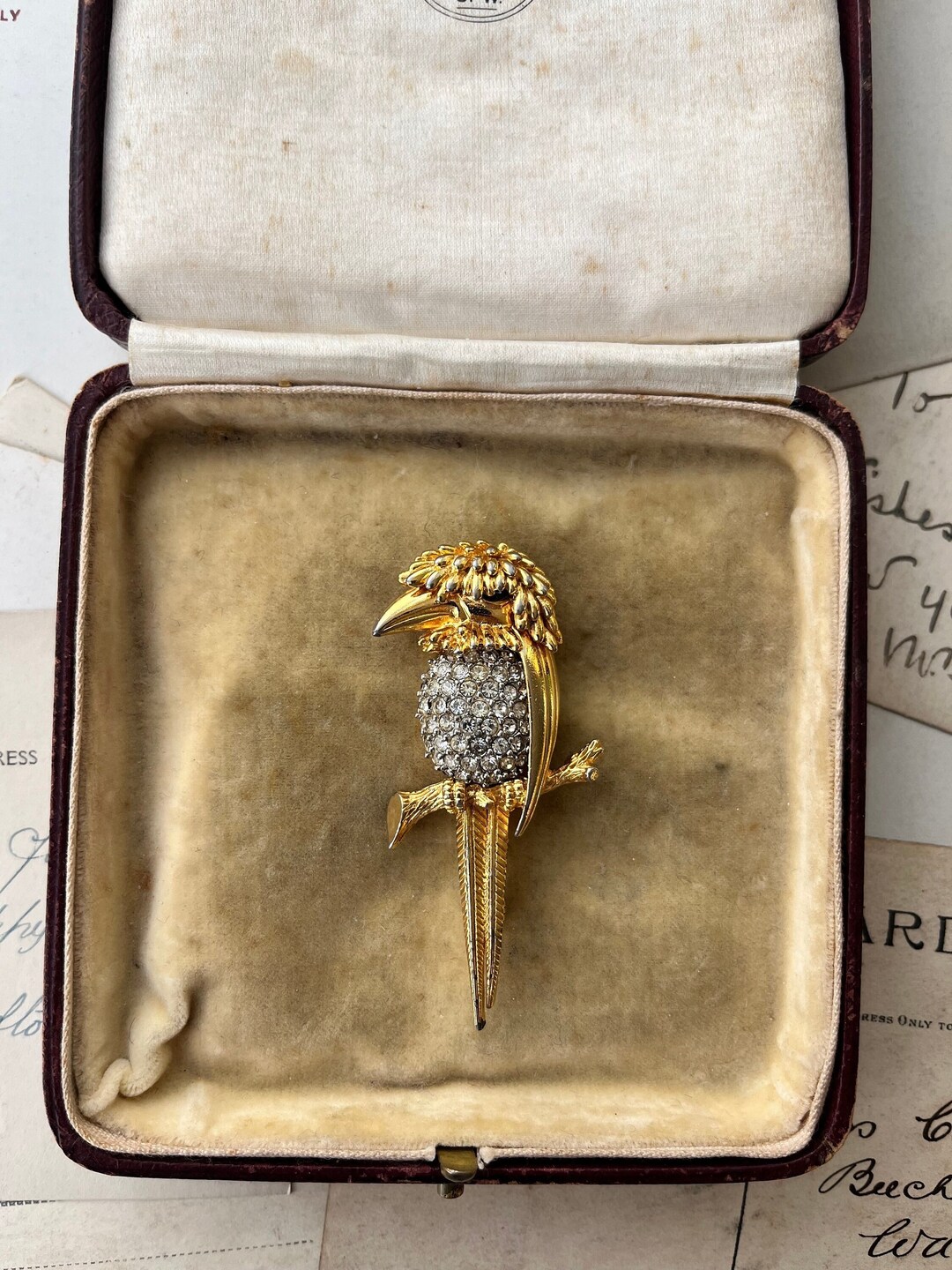 1950s PARROT BROOCH Mid Century True Vintage Gold Tone Cute Sassy Bird ...