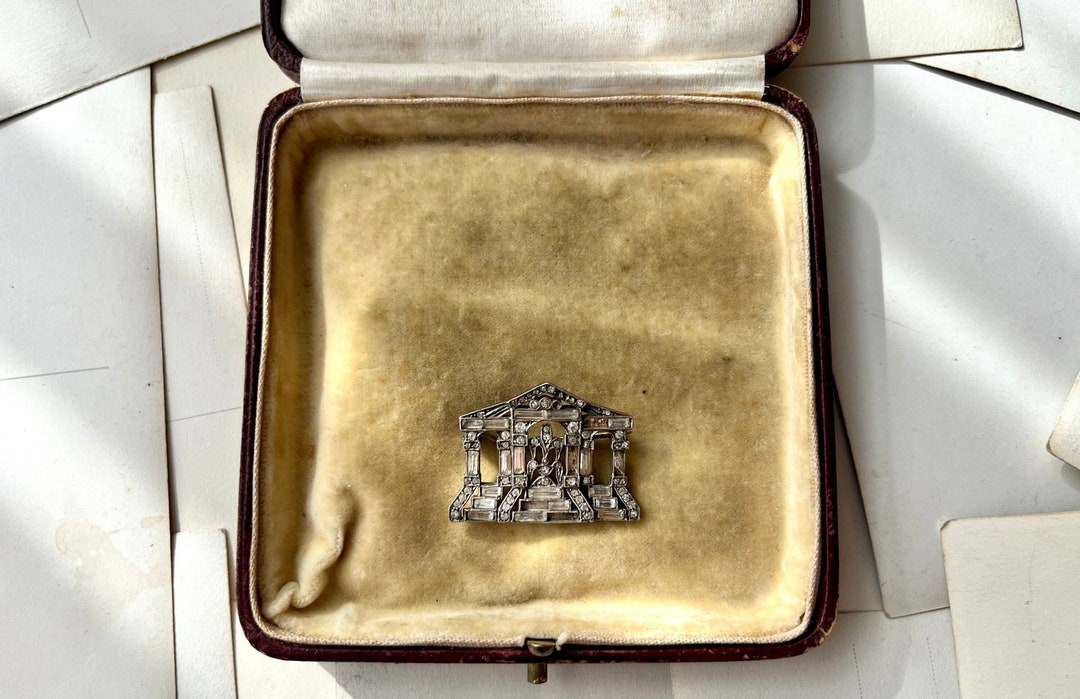 Antique PASTE TEMPLE BROOCH Unusual Clear Paste Architectural Greek ...