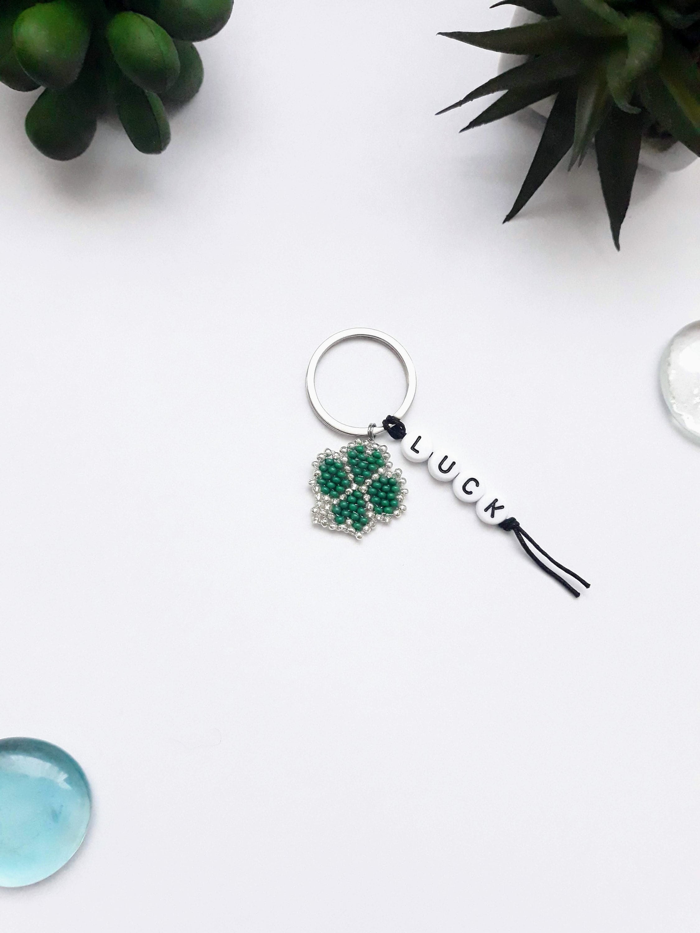 Lucky Keychain,four Leaf Clover Lucky Charm,luck Key Chain,beaded ...