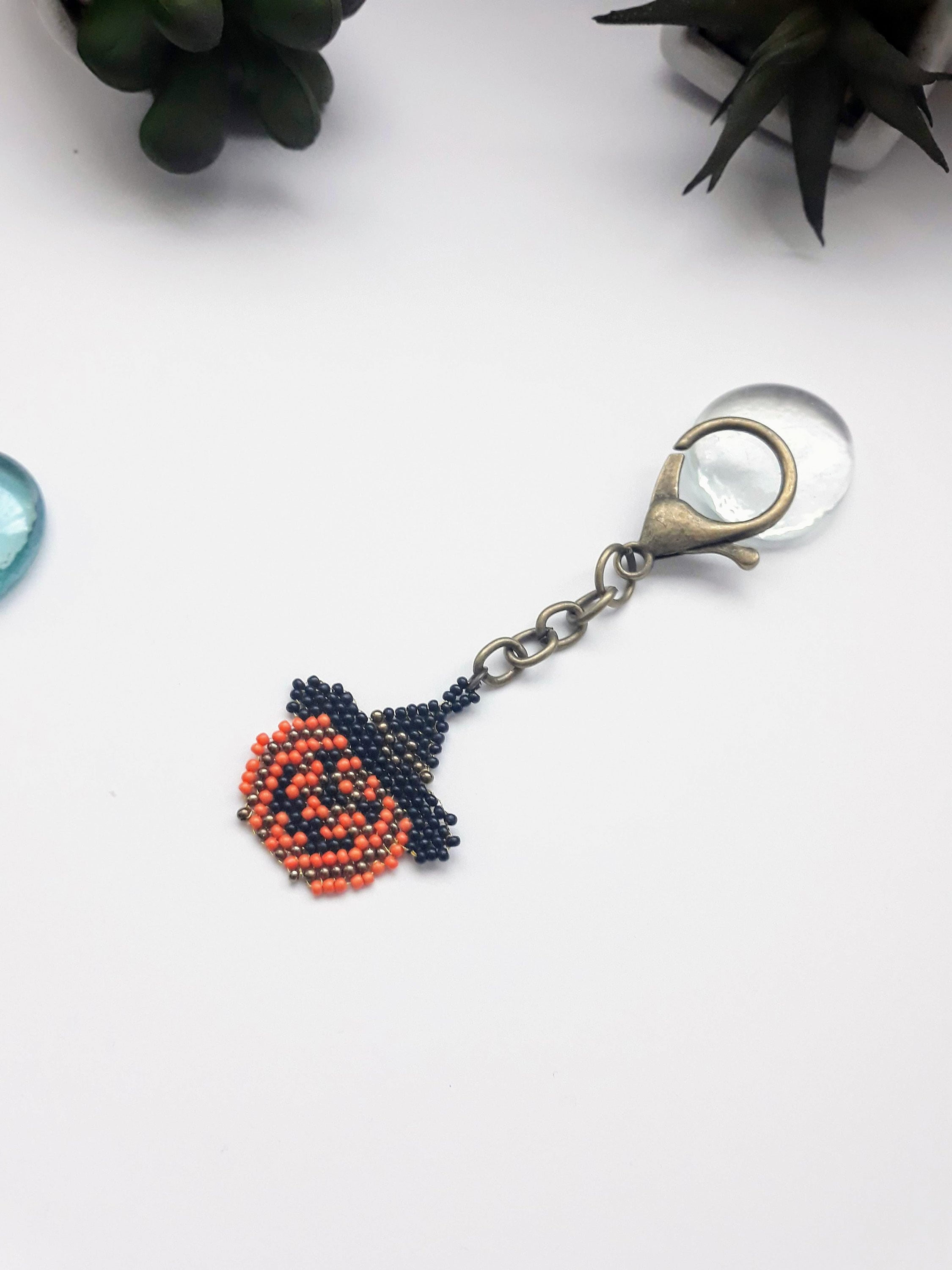 Beaded Pumpkin Keychain,festive Halloween Keychain,pumpkin Jewelry for ...
